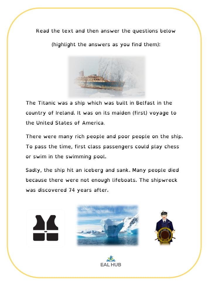 Titanic Comprehension – EAL Hub