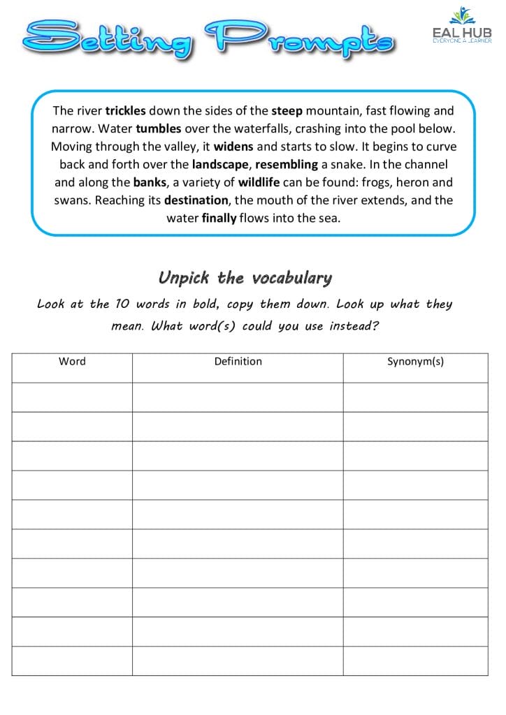 River Story Setting Prompt – EAL Hub